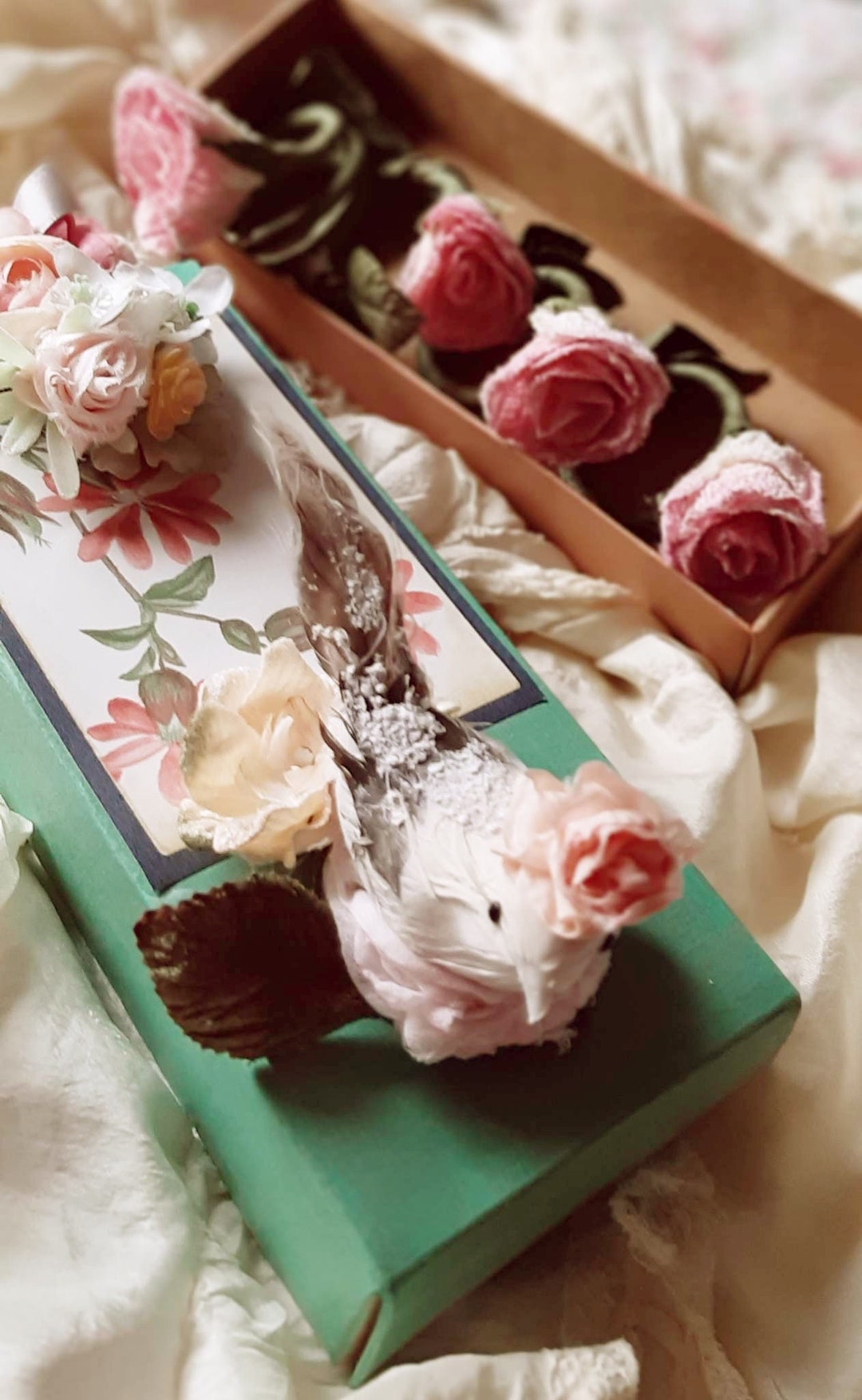 Fabric Hand Made Roses Gift Set X 4 Serviette Holders and Beautiful ...