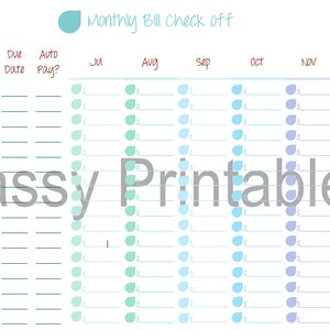 Colorful Monthly Bill Check off 8 1/2 X 11 - Etsy