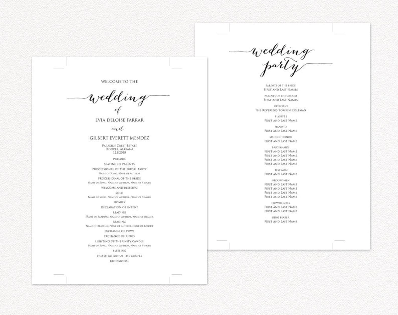 Wedding Program TWO Templates, Ceremony Program Template, DIY Wedding ...