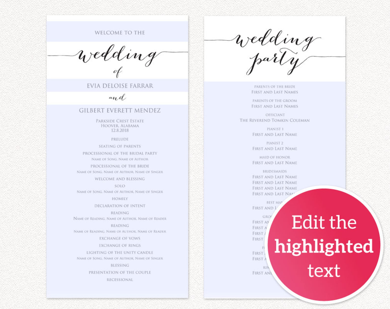 Wedding Program TWO Templates, Ceremony Program Template, DIY Wedding ...