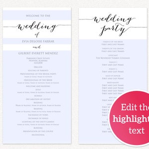 Wedding Program TWO Templates, Ceremony Program Template, DIY Wedding ...
