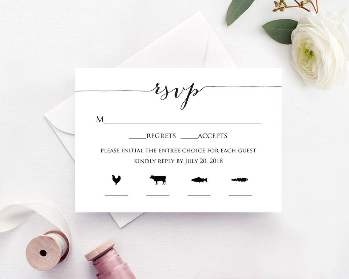 RSVP Card With Meal Icons Templates FOUR Meal Combinations | Etsy