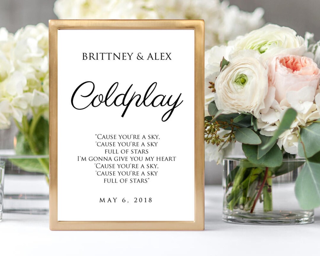 5x7 Custom Table Cards Printable, Band Name Lyrics Table Seating Card ...
