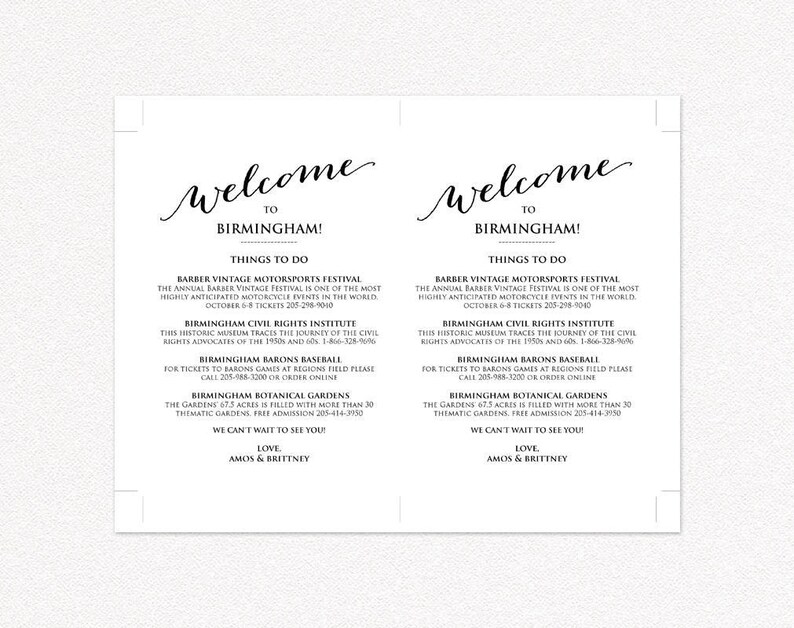 Welcome Wedding Weekend Itinerary Details Card Insert Wedding - Etsy