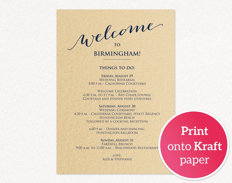 Welcome Wedding Weekend Itinerary Details Card Insert Wedding - Etsy