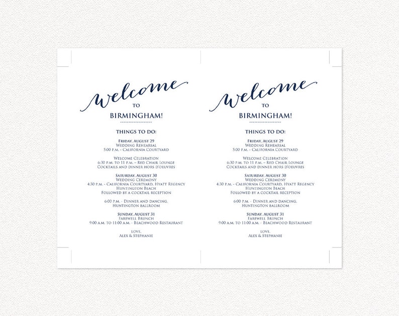 Welcome Wedding Weekend Itinerary Details Card Insert Wedding - Etsy
