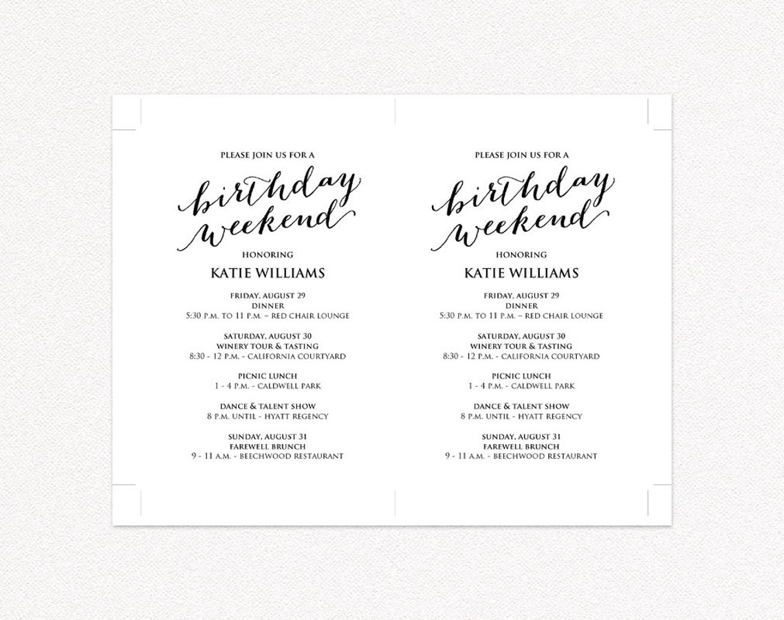 Birthday Weekend Itinerary Birthday Weekend Invitations - Etsy
