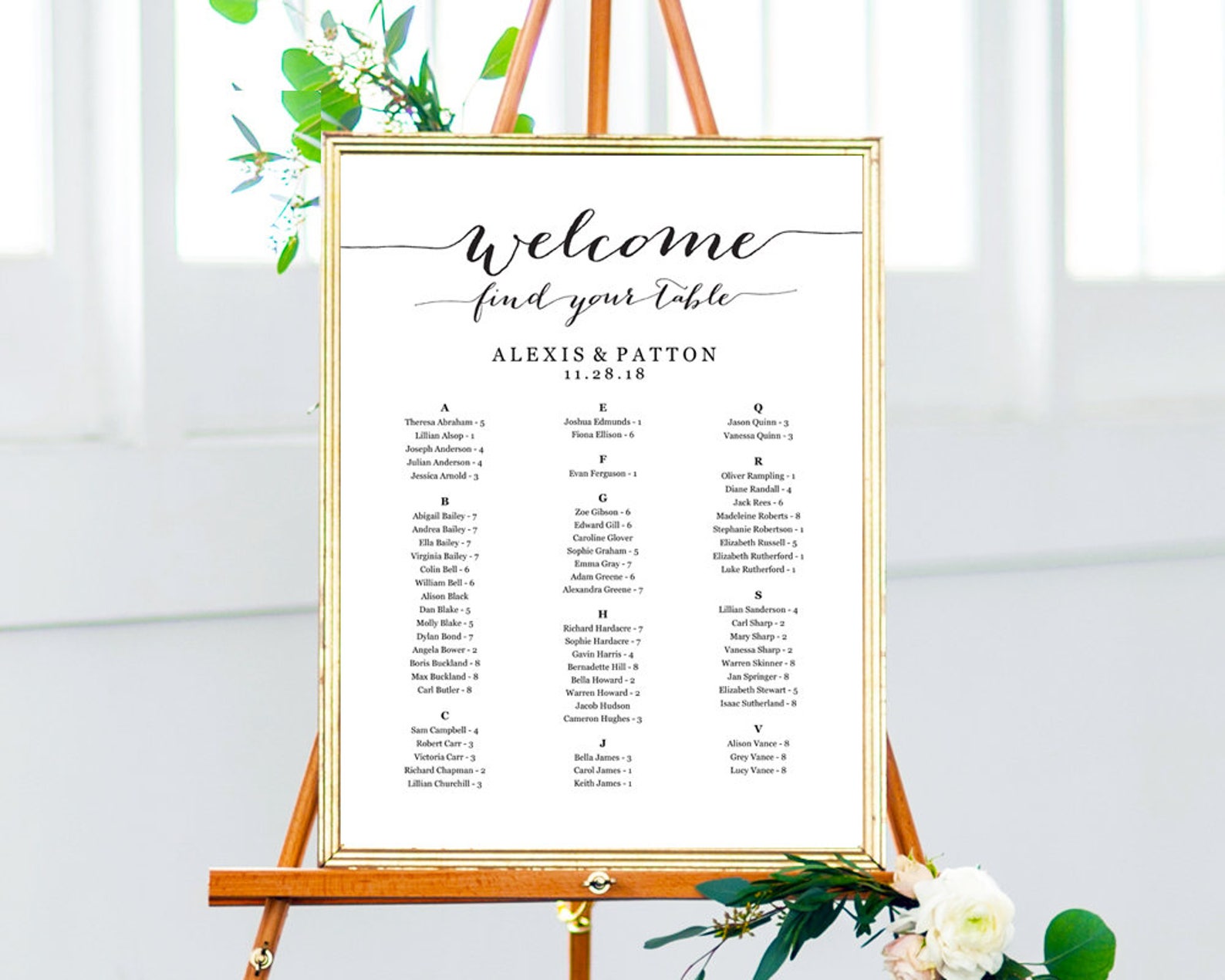 Seating Chart, Seating Chart Wedding, Alphabetical Seating Chart ...