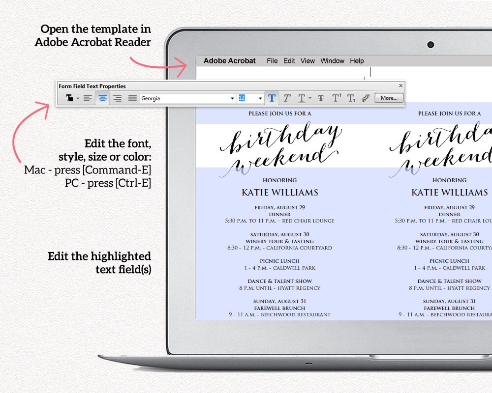 Birthday Weekend Itinerary Birthday Weekend Invitations - Etsy