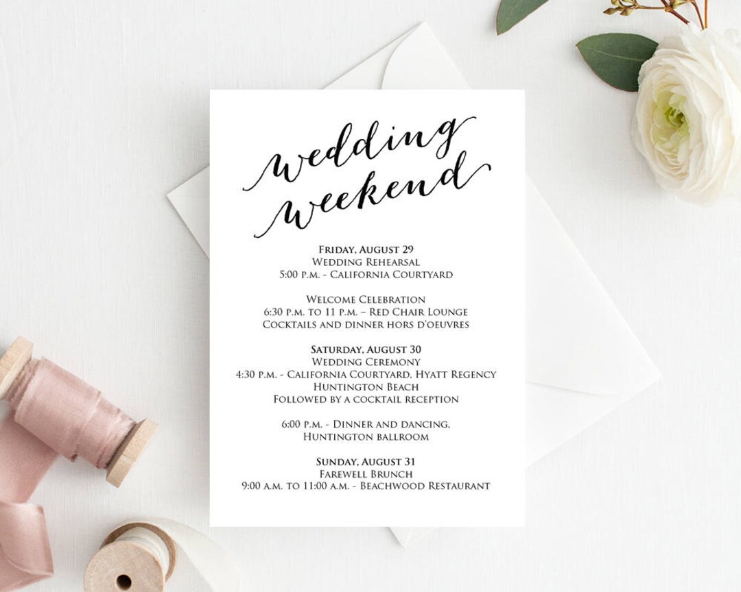 Wedding Weekend Itinerary Template Wedding Weekend Timeline - Etsy ...