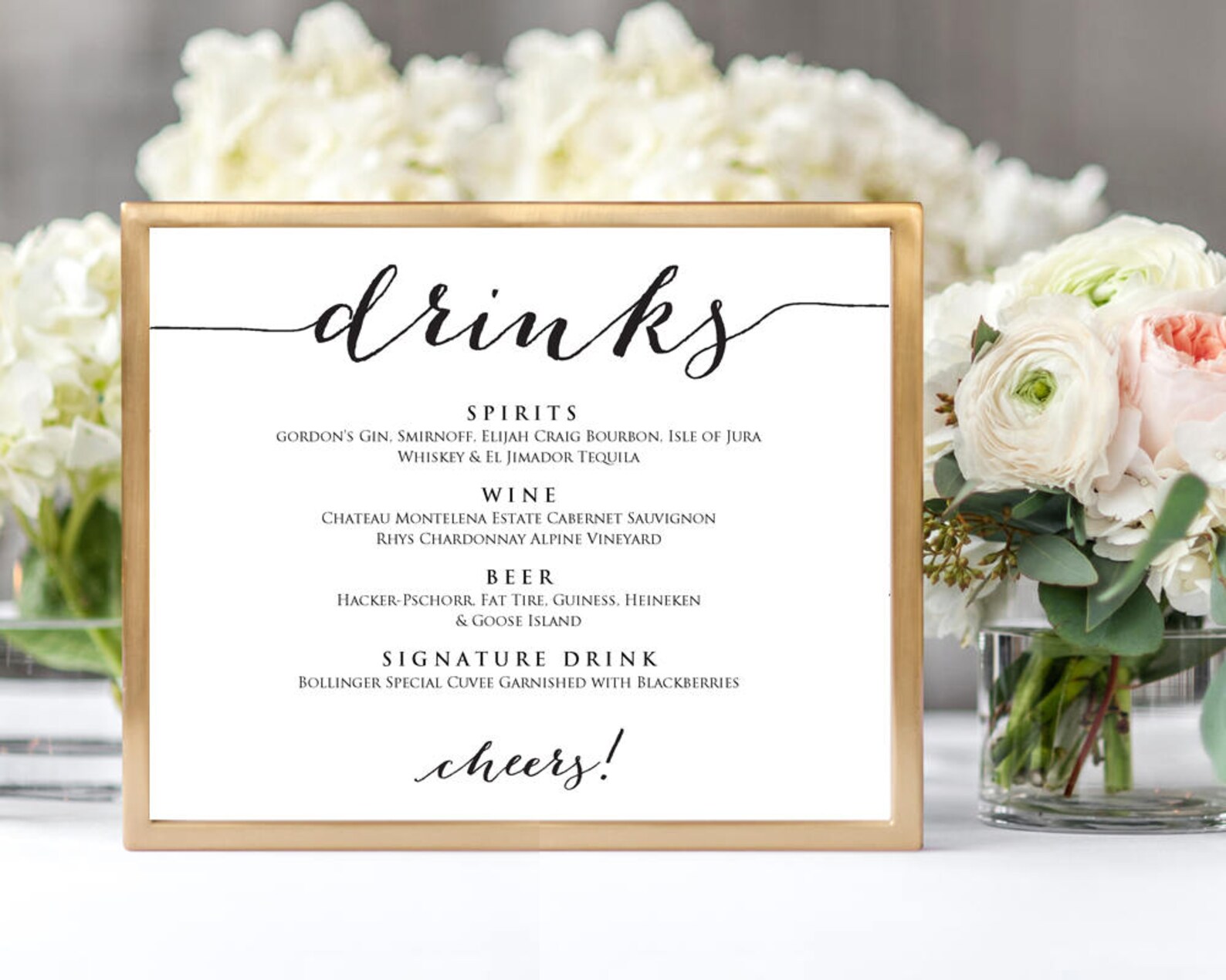 Drinks Wedding Menu Sign 8x10 Wedding Sign Drinks Template | Etsy