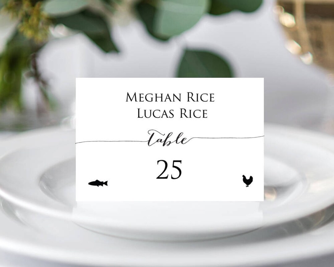 Place Card Template Place Cards With Meal Choice Place Cards - Etsy