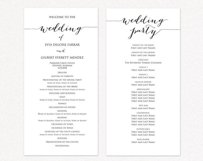 Wedding Program TWO Templates, Ceremony Program Template, DIY Wedding ...