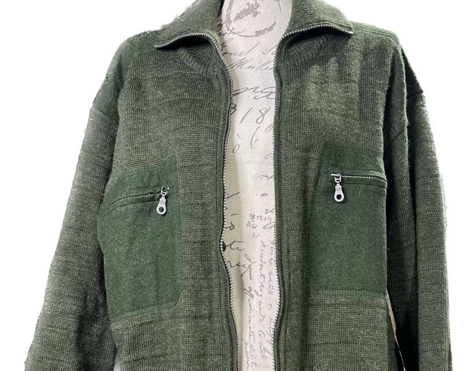 Olive Green Cardigan Sweater, Steffner Mens Wool Sweater, Vintage ...