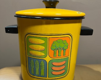 Vintage Yellow Enamelware Stock Pot With Lid - Etsy