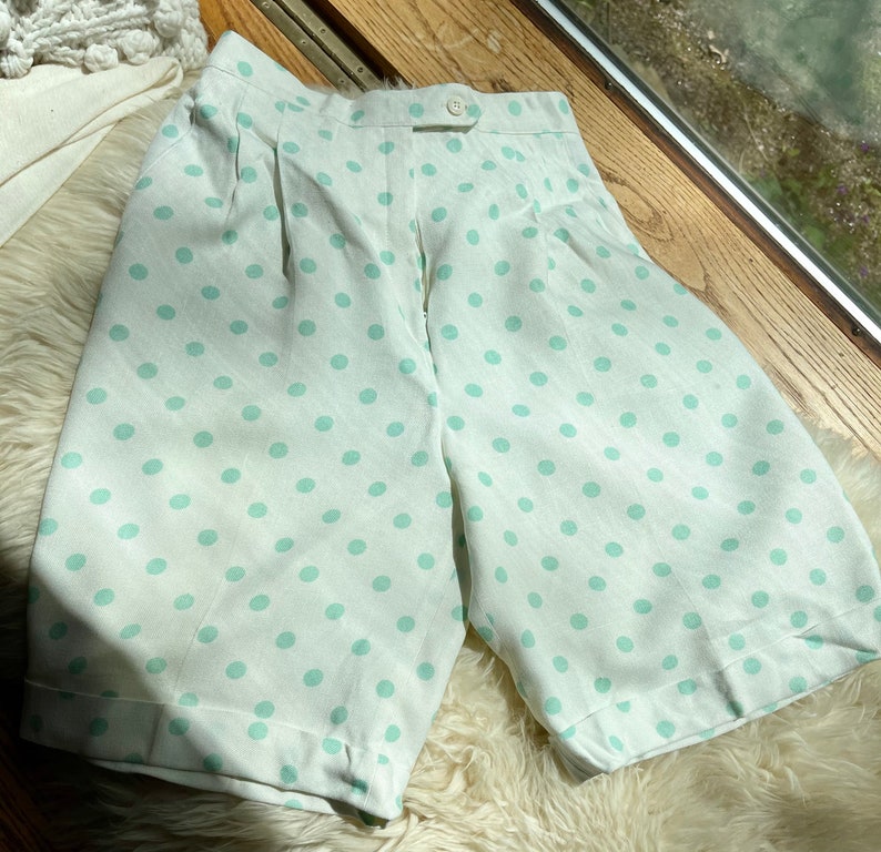 Vintage Womens Linen Shorts Polka Dot Green Slacks Retro | Etsy
