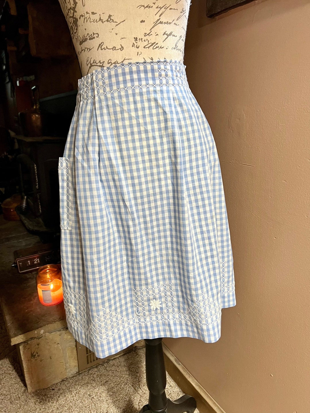 Blue and White Checkered Apron, Mid Century Farmhouse Kitchen, Country ...