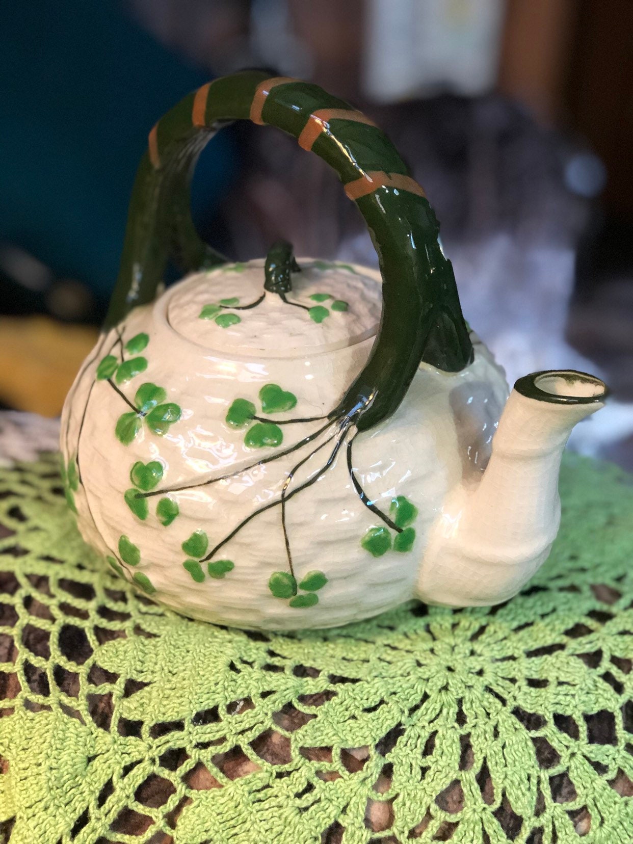 Green Shamrocks Teapot, Vintage St. Patrick's Day Tea Pot, Irish ...