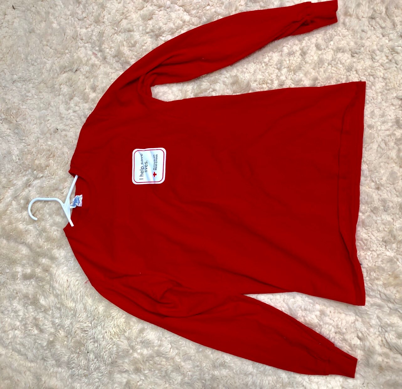 American Red Cross Tee Shirt - I Save Lives Graphic T - Long Sleeve Red Top