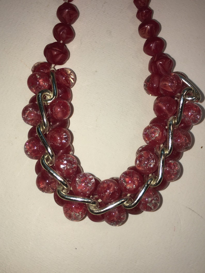 Necklace Maroon Beads Retro Multi Strand Necklace Vintage - Etsy