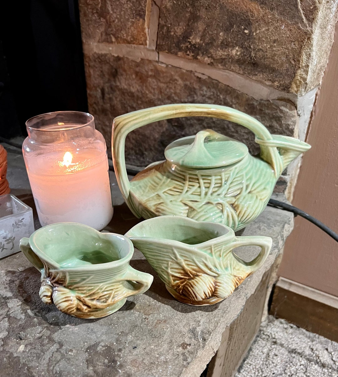 Mccoy Tea Set, Pinecone Pattern Teapot, Vintage Creamer and Sugar ...