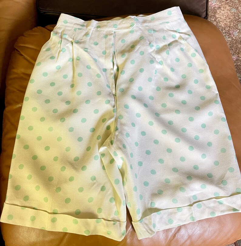 Vintage Womens Linen Shorts Polka Dot Green Slacks Retro | Etsy