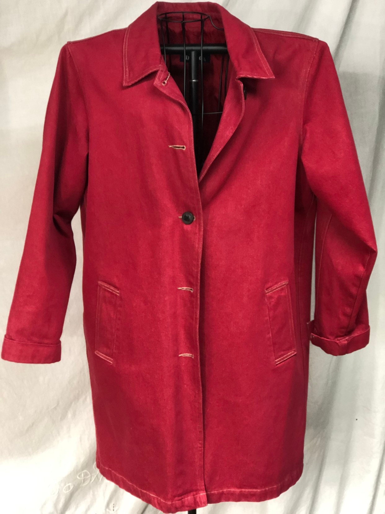 Reserved Red Denim Long Overcoat - Red Jean Jacket - Retro red jean Coat