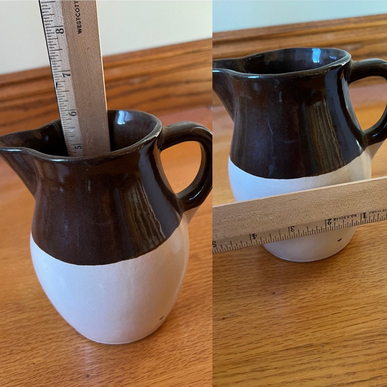 Antique Farmhouse Kitchen Pitcher Brown and White Stoneware - Etsy