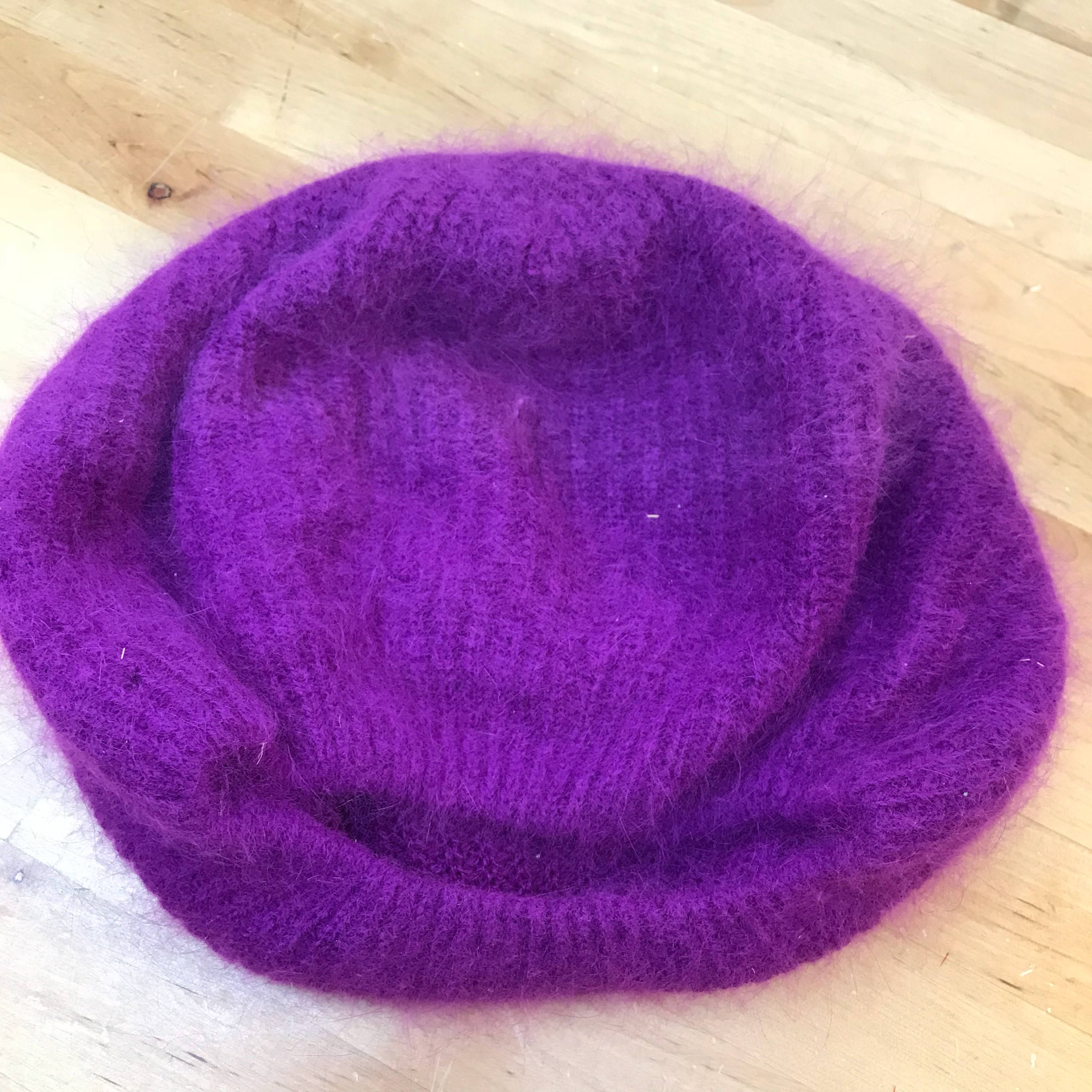 Beret Purple Angora Wool - Retro Aris hat - Winter Women's Hat