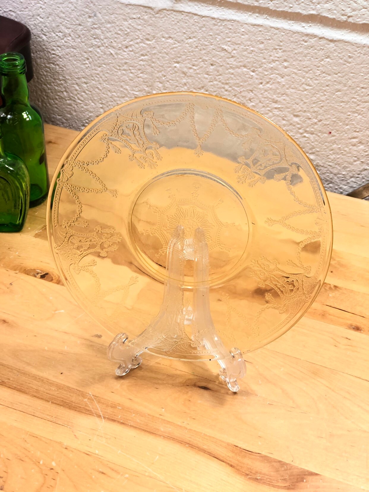 Etched Depression Glass Plates, Light Yellow, Decorative Vintage Plates ...