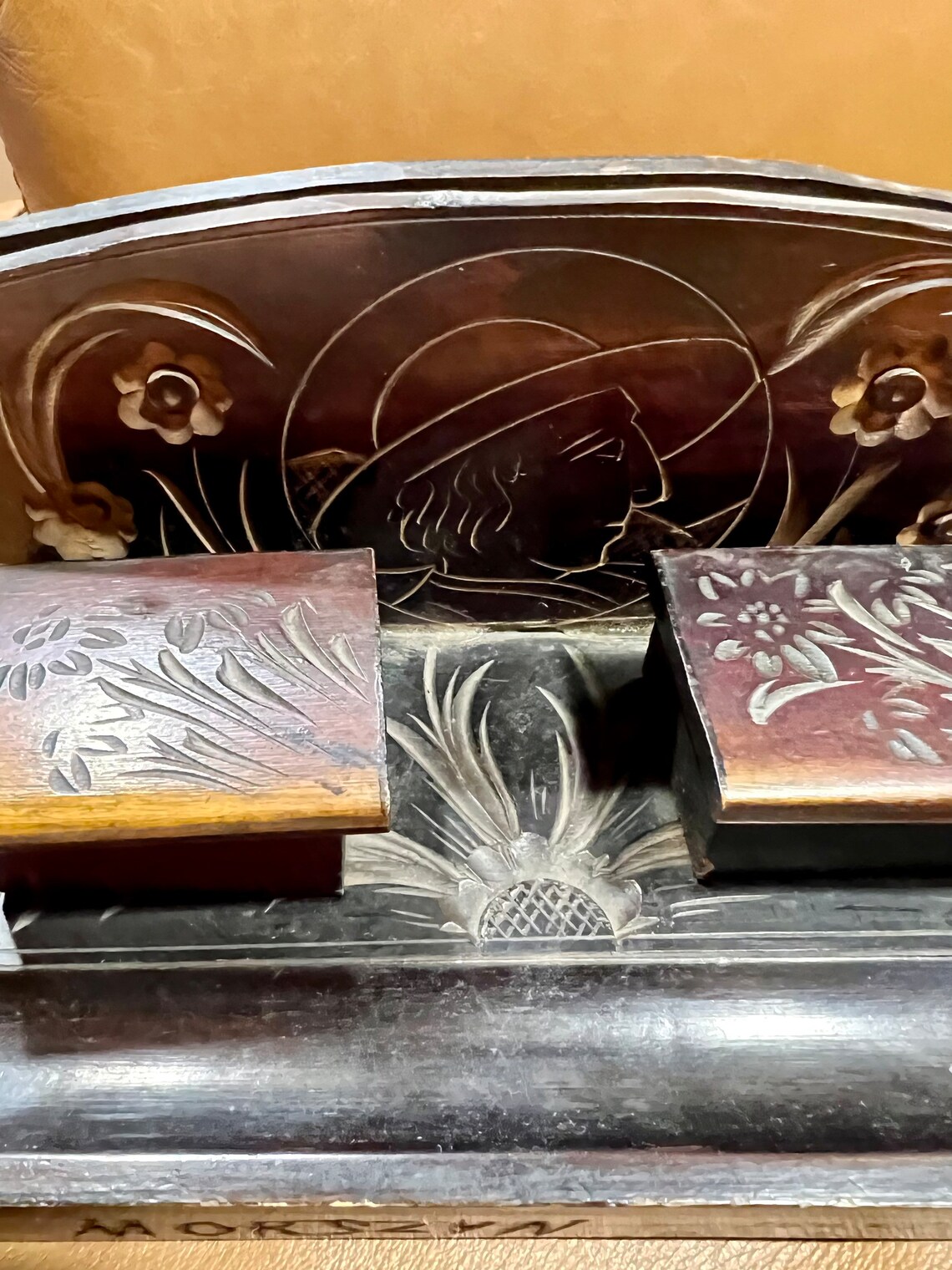 Antique Desk Ink Box Carved Wood Inkwell Holder Home Office - Etsy