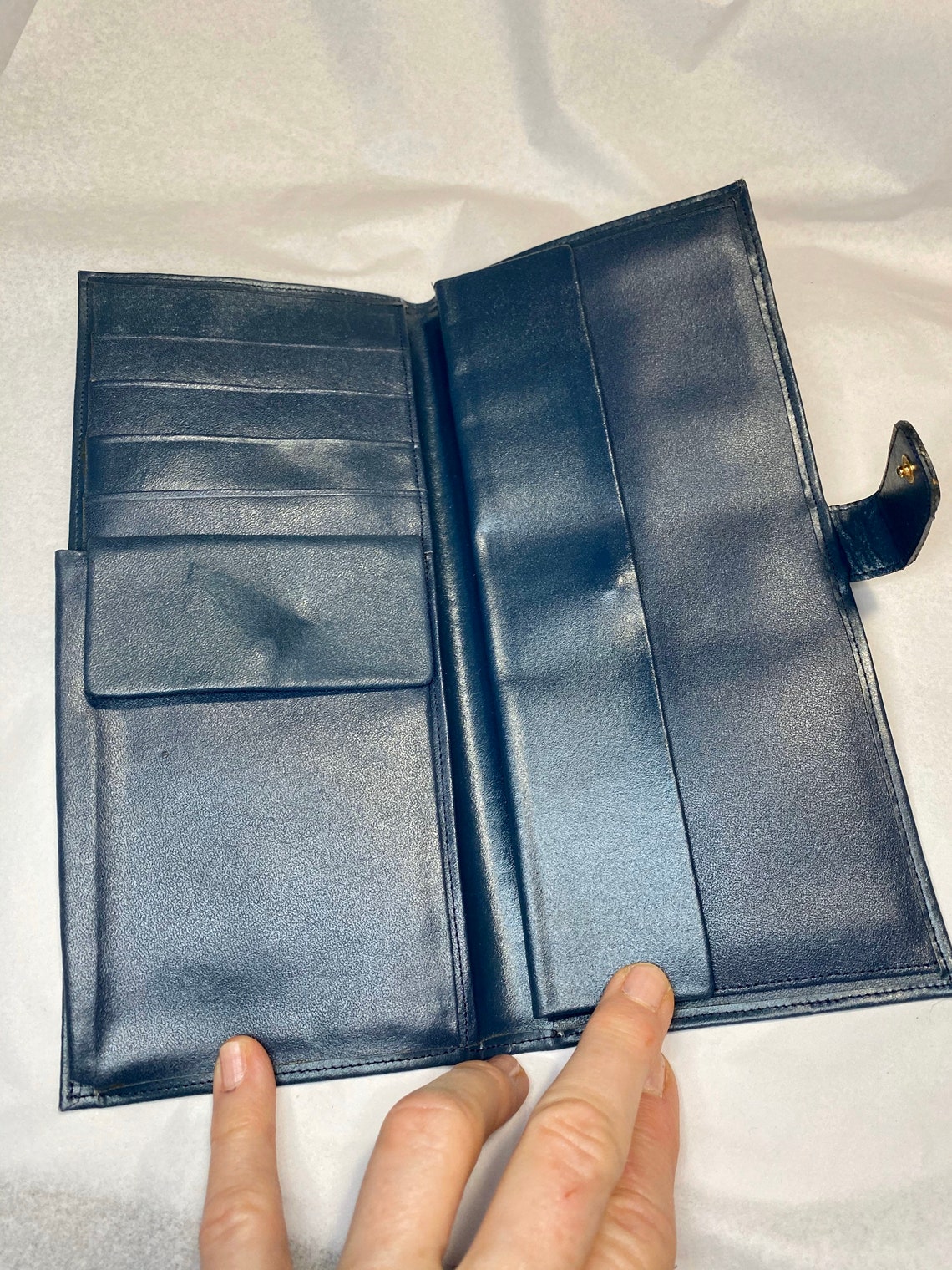 Blue Leather Retro Wallet Vintage Checkbook Clutch Mid - Etsy