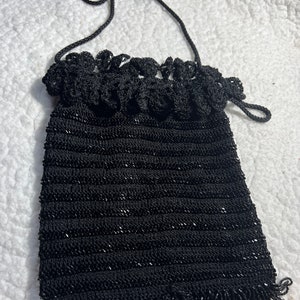 Black Crochet Handbag, Cocktail Evening Bag, Sparkle Beaded Purse - Etsy