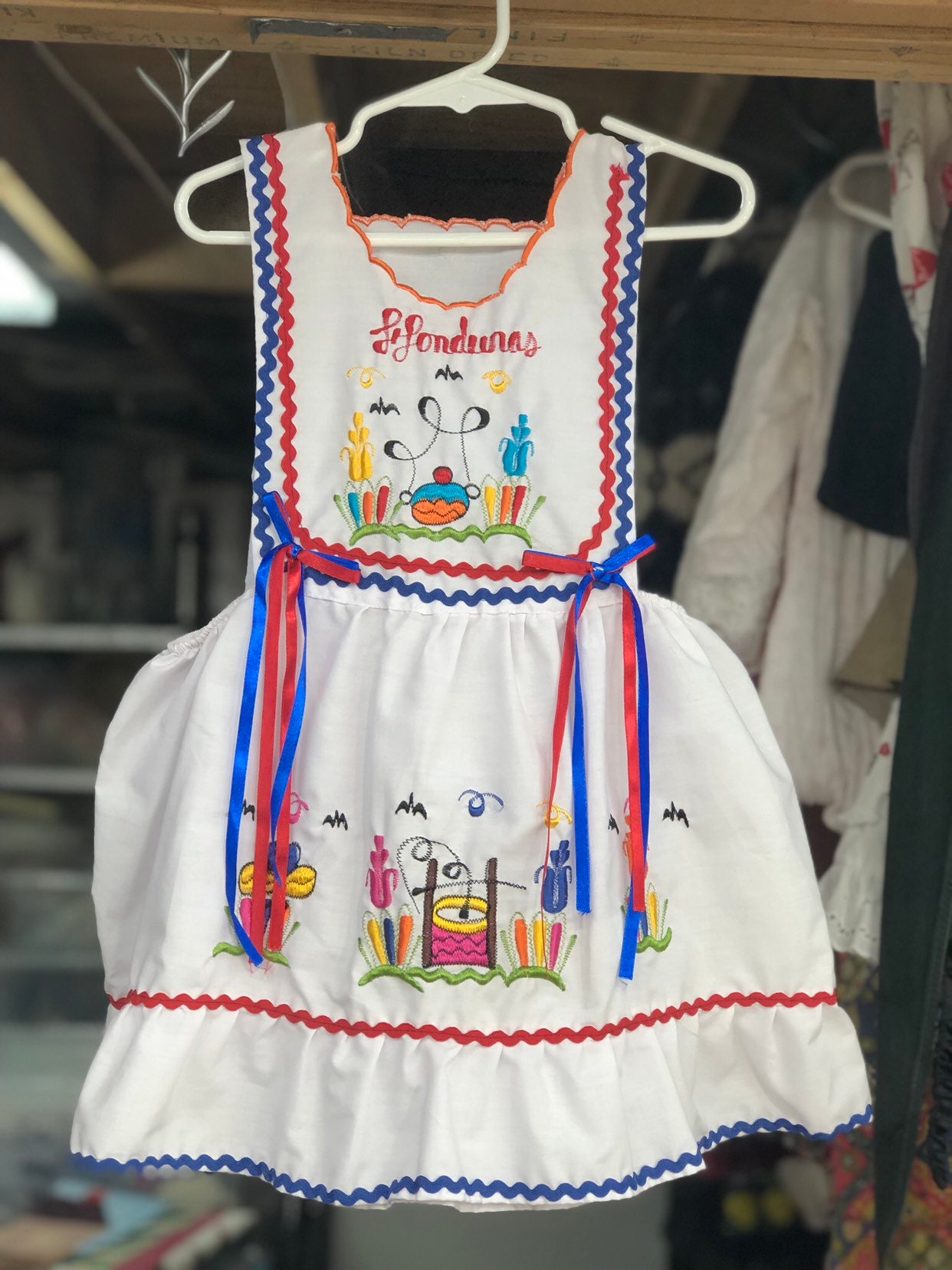 Girl's Summer Apron Dress - Honduras Souvenir Dress - white cotton ...