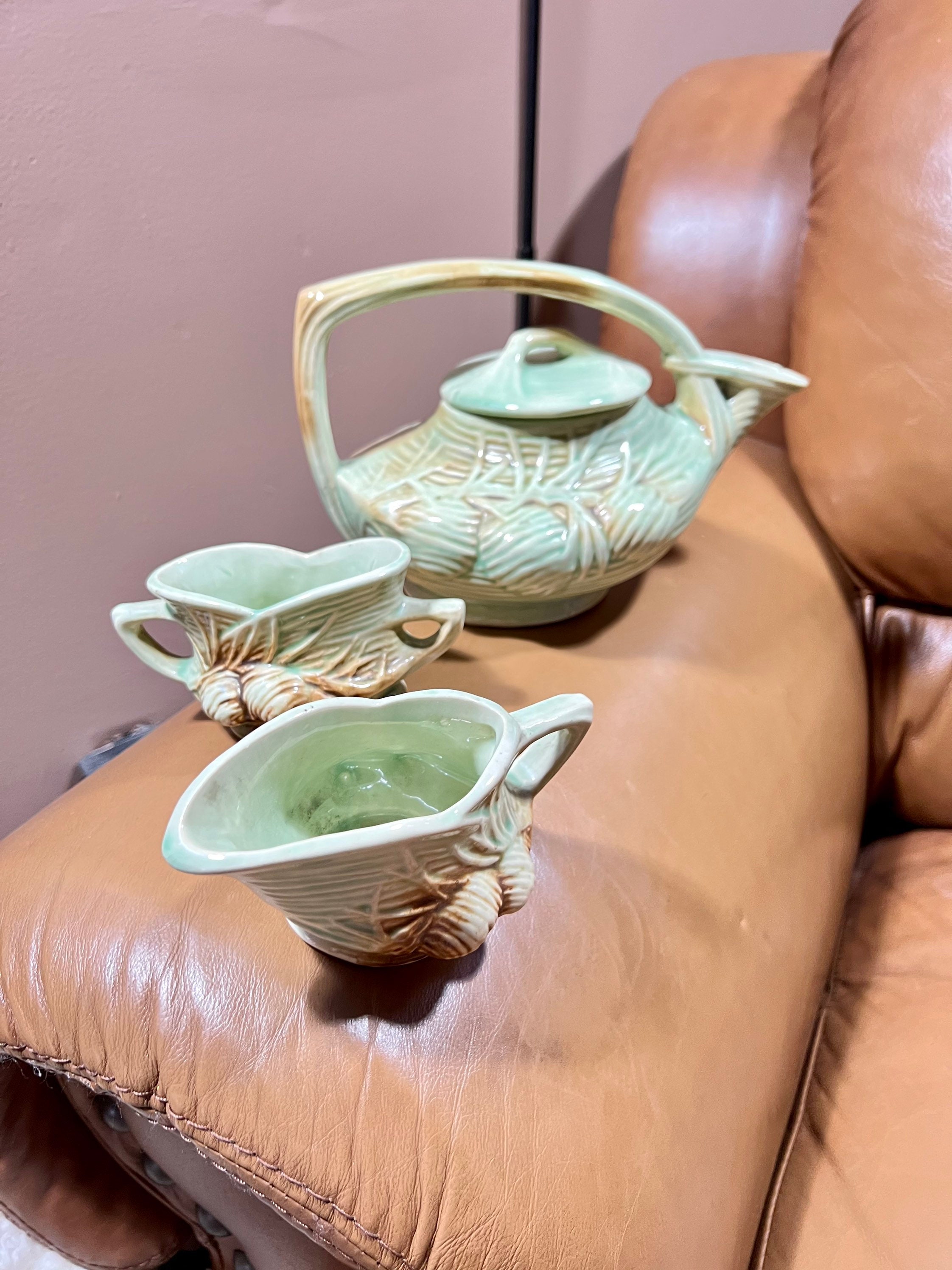 McCoy Tea Set, Pinecone Pattern Teapot, Vintage Creamer and Sugar ...