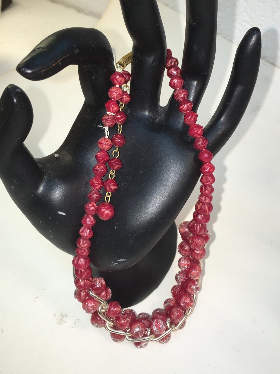 Necklace Maroon Beads, Retro Multi Strand Necklace, Vintage Costume Jewelry - Etsy