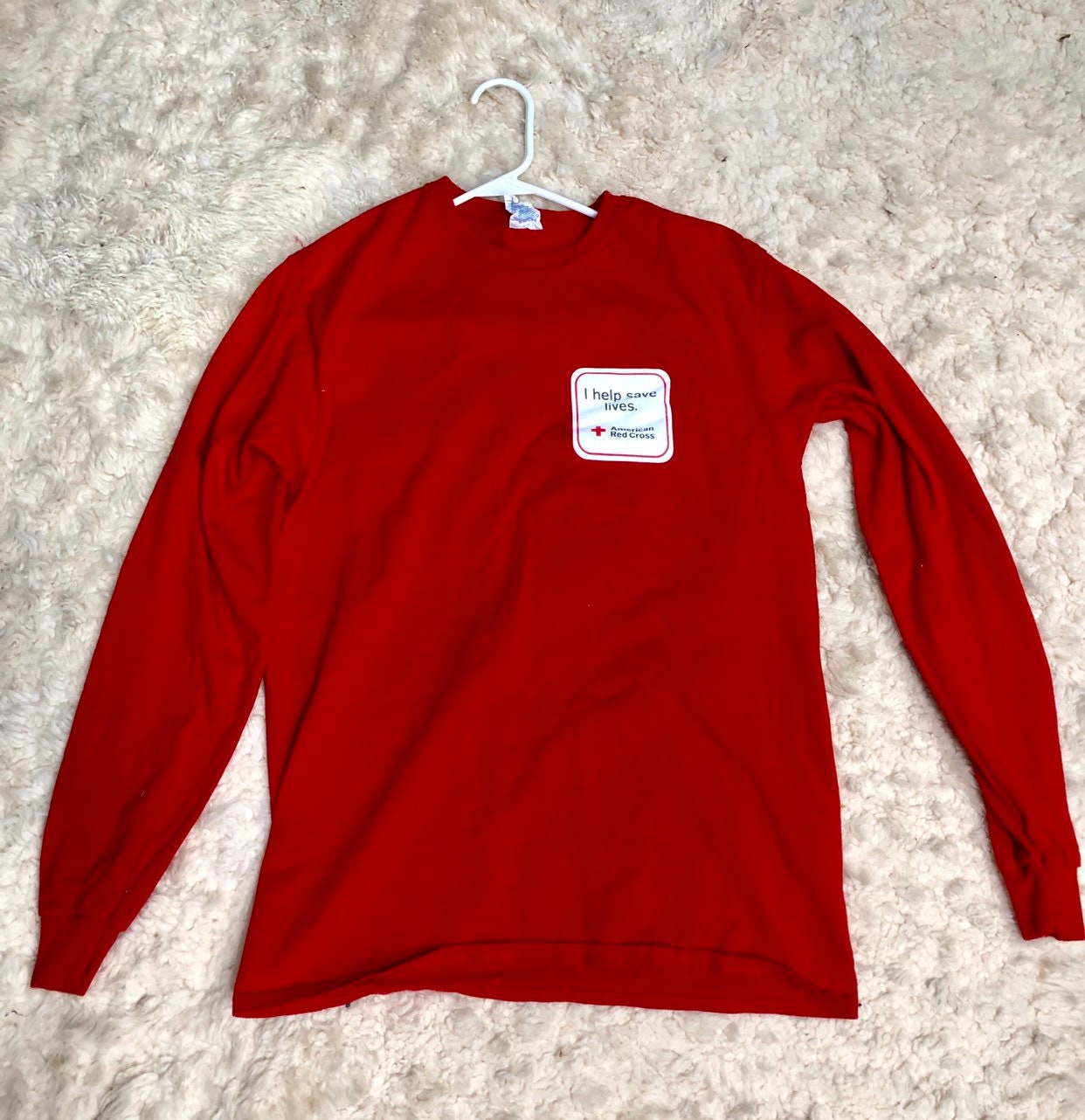 American Red Cross Tee Shirt - I Save Lives Graphic T - Long Sleeve Red Top