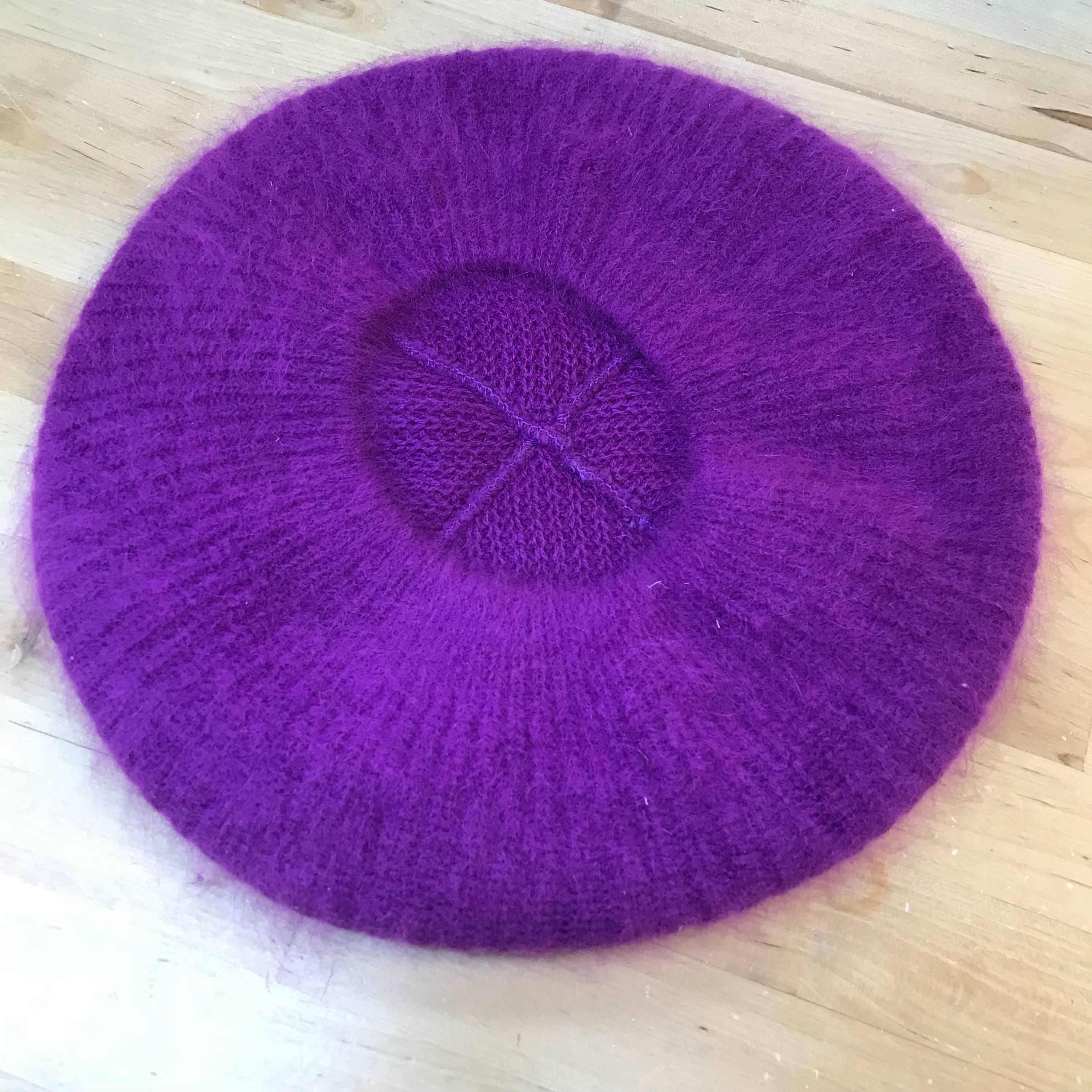 Beret Purple Angora Wool - Retro Aris hat - Winter Women's Hat