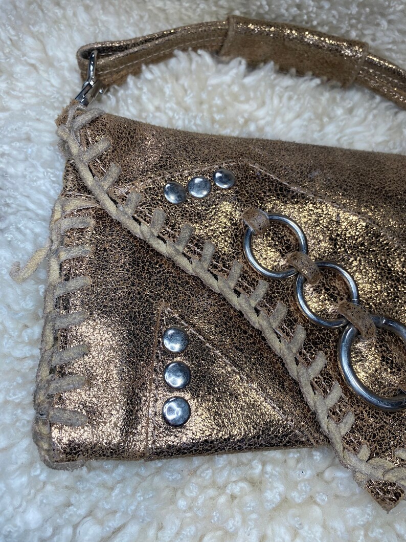 Gold Leather Purse Boho Style Clutch Handbag Mod Fashion Bag - Etsy