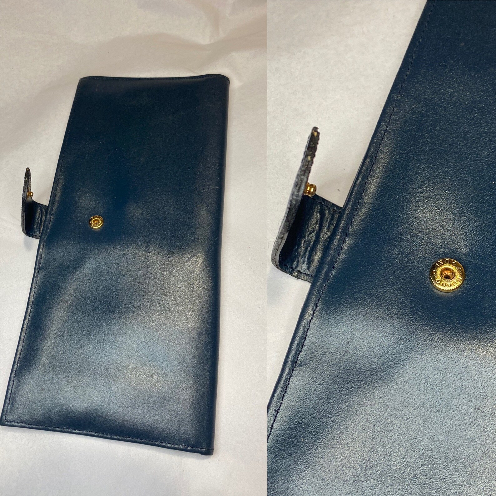 Blue Leather Retro Wallet Vintage Checkbook Clutch Mid - Etsy
