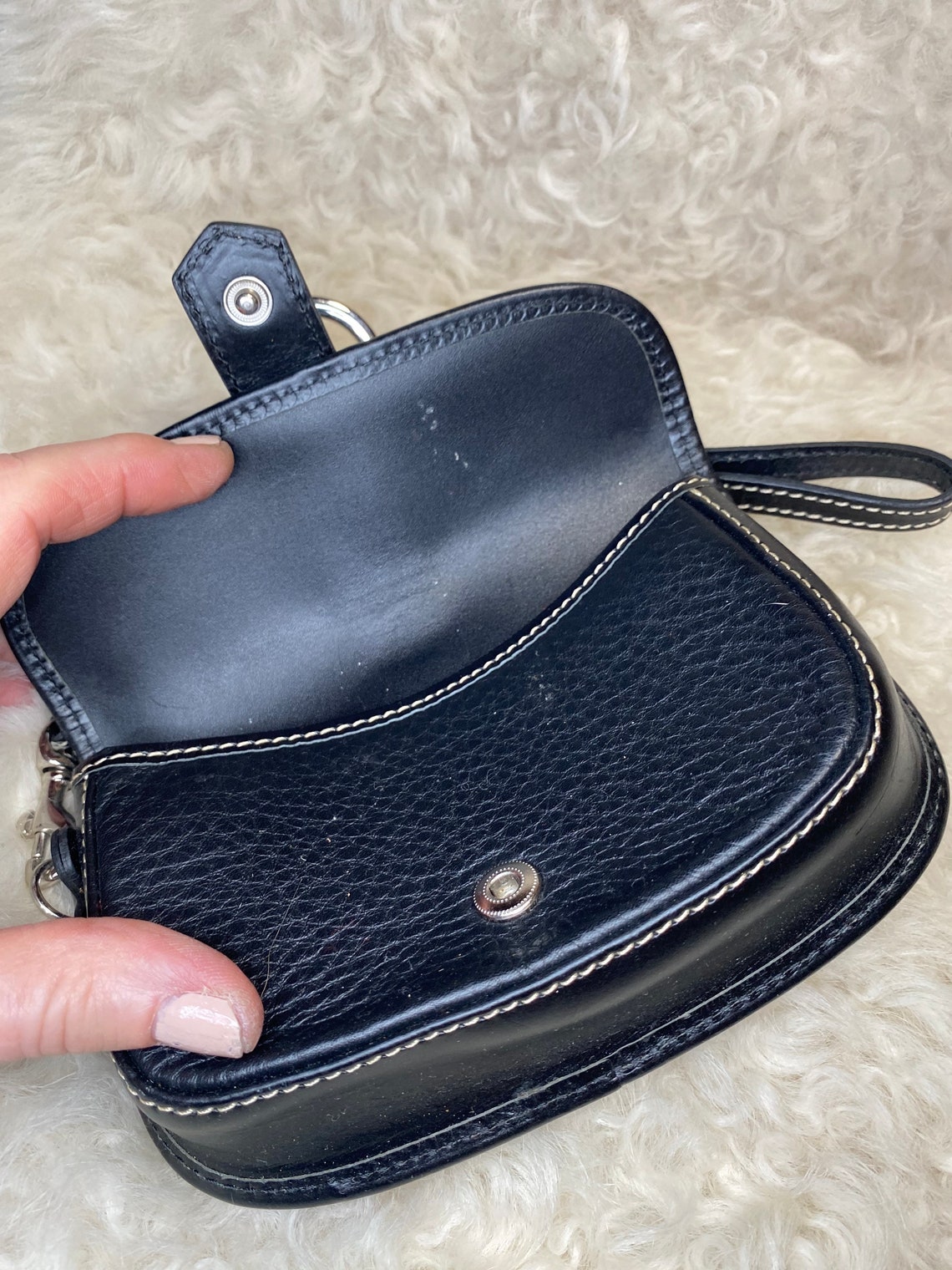 Black leather pouch coin purse satchel women's wristlet | Etsy