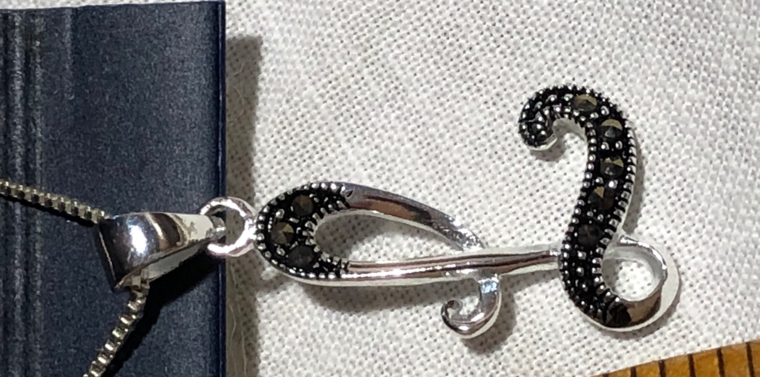 Letter L Necklace, Cursive letter L Charm, Marcasite Silver Plate chain