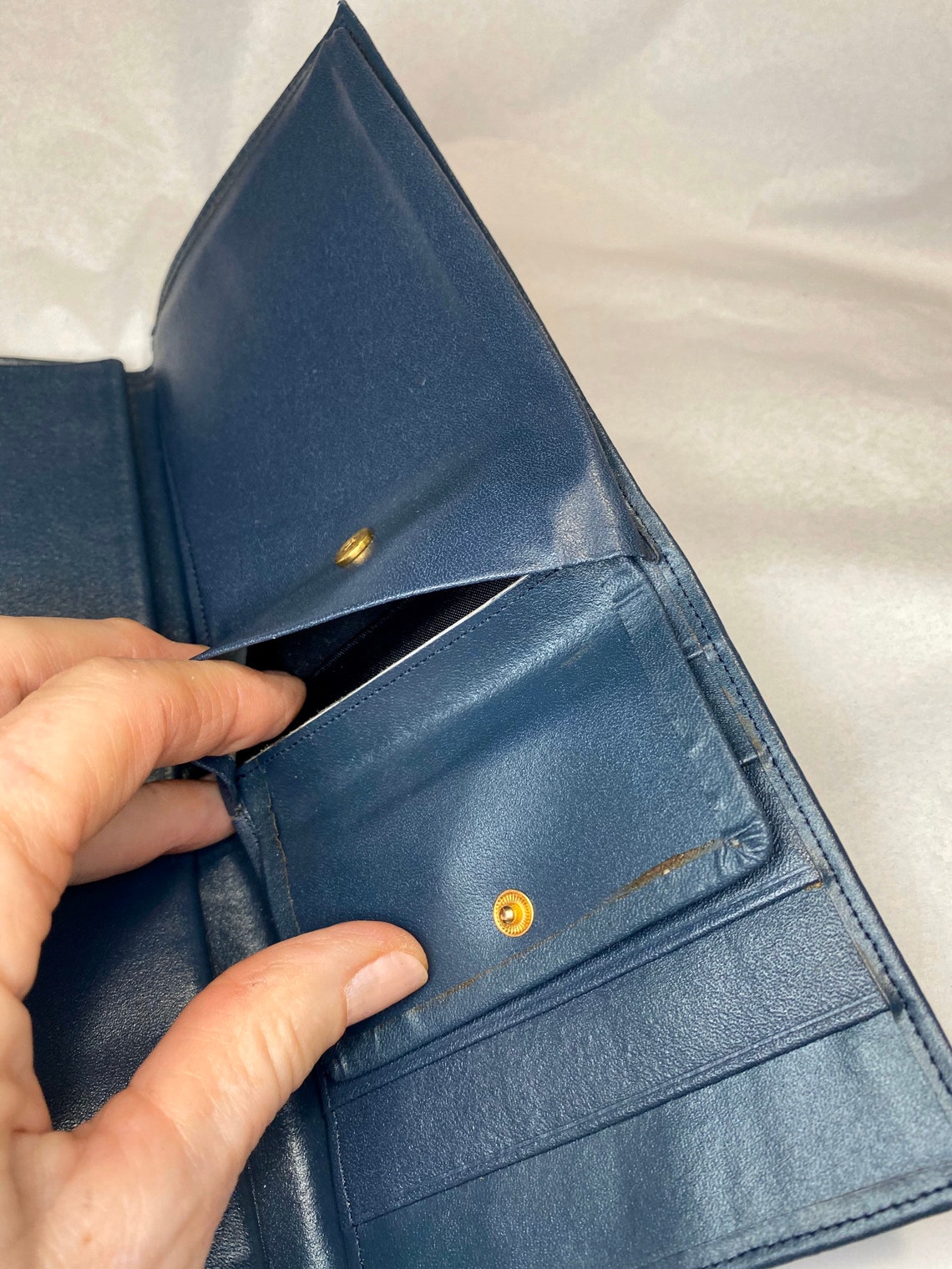 Blue Leather Retro Wallet Vintage Checkbook Clutch Mid - Etsy