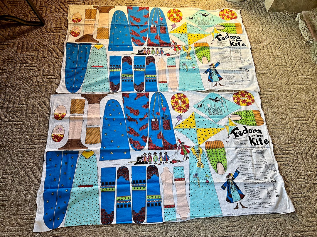 Fabric Sewing Panels Project, Fedora and Her Kite, Twins Handmade Dolls ...