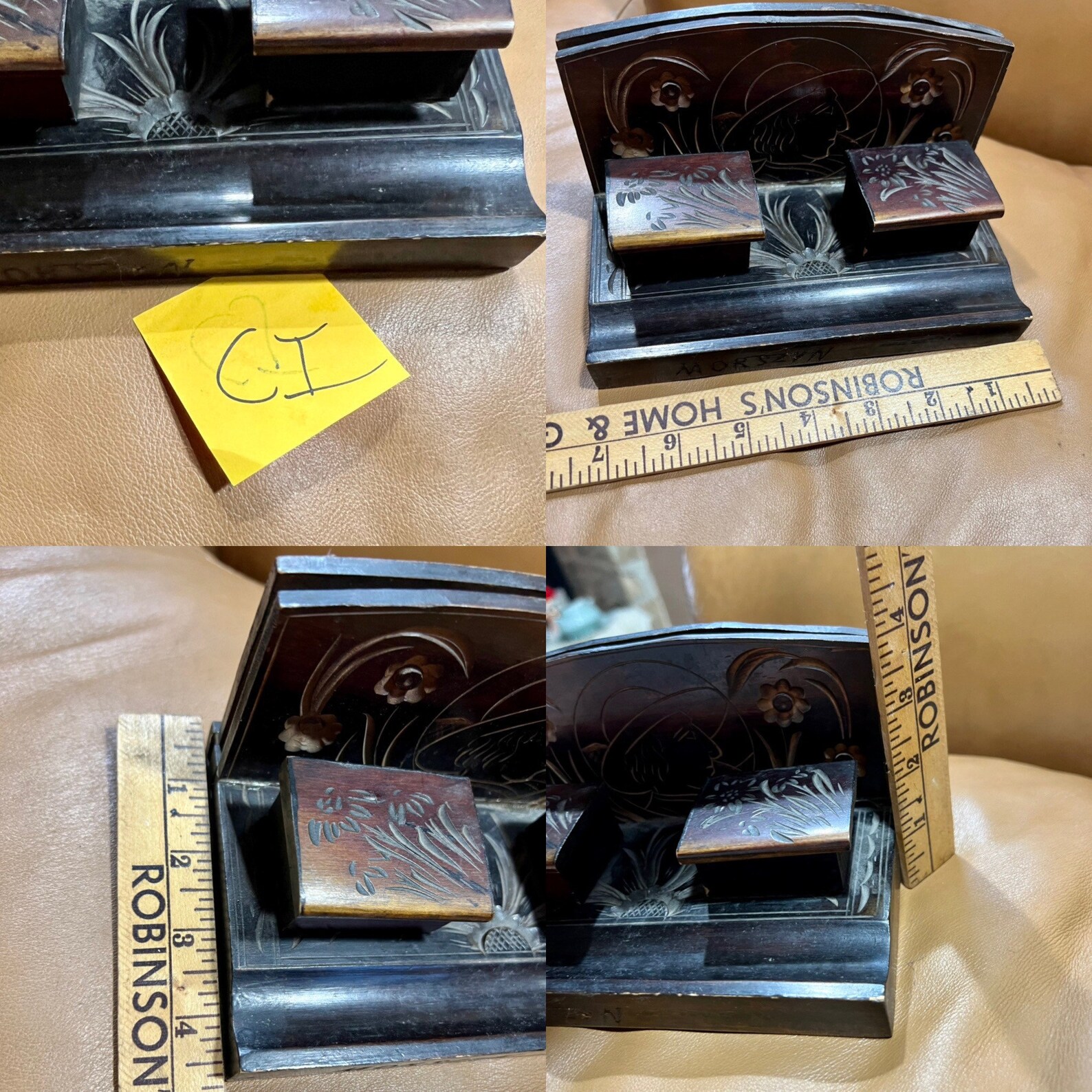 Antique Desk Ink Box Carved Wood Inkwell Holder Home Office - Etsy