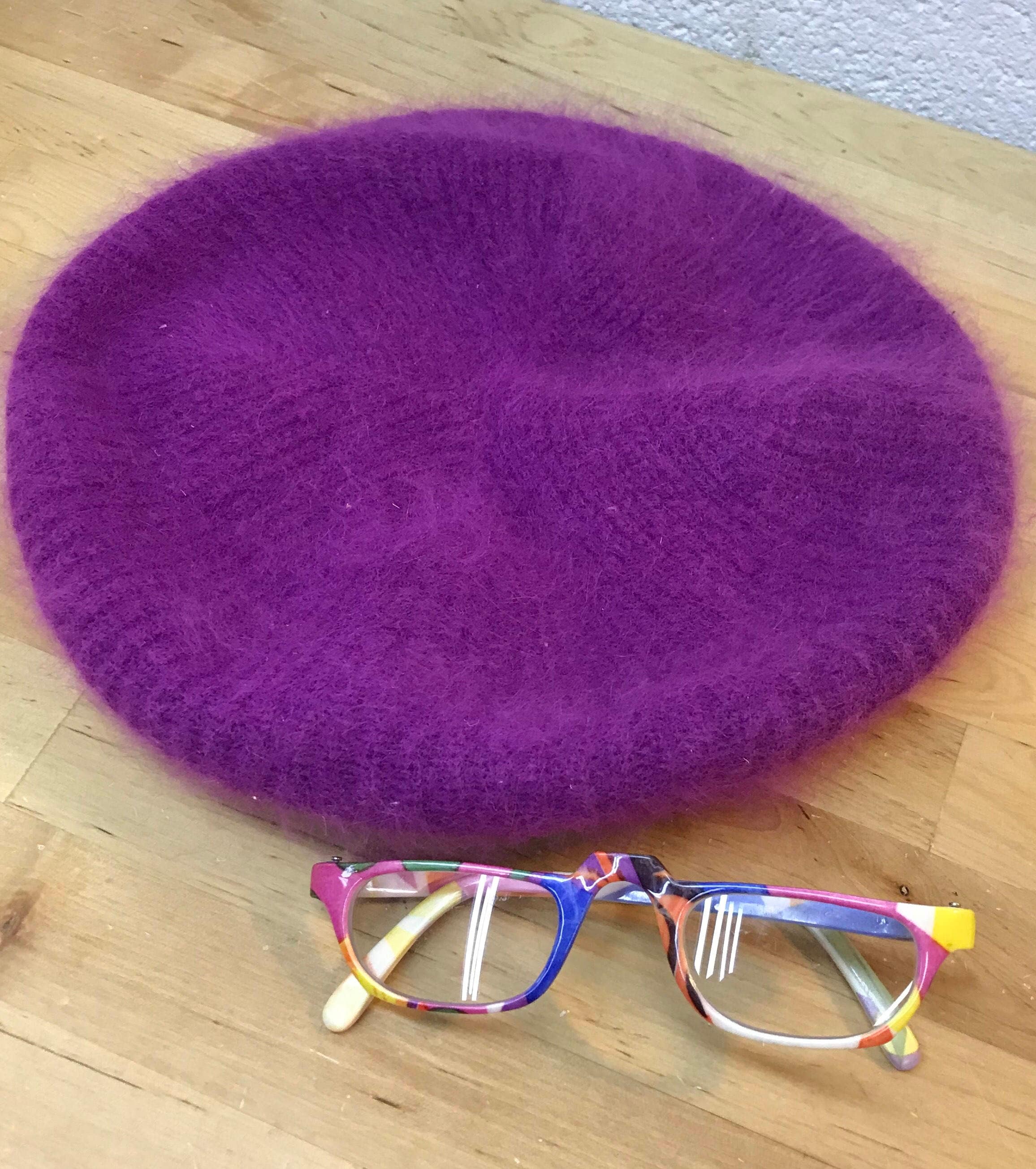 Beret Purple Angora Wool - Retro Aris hat - Winter Women's Hat