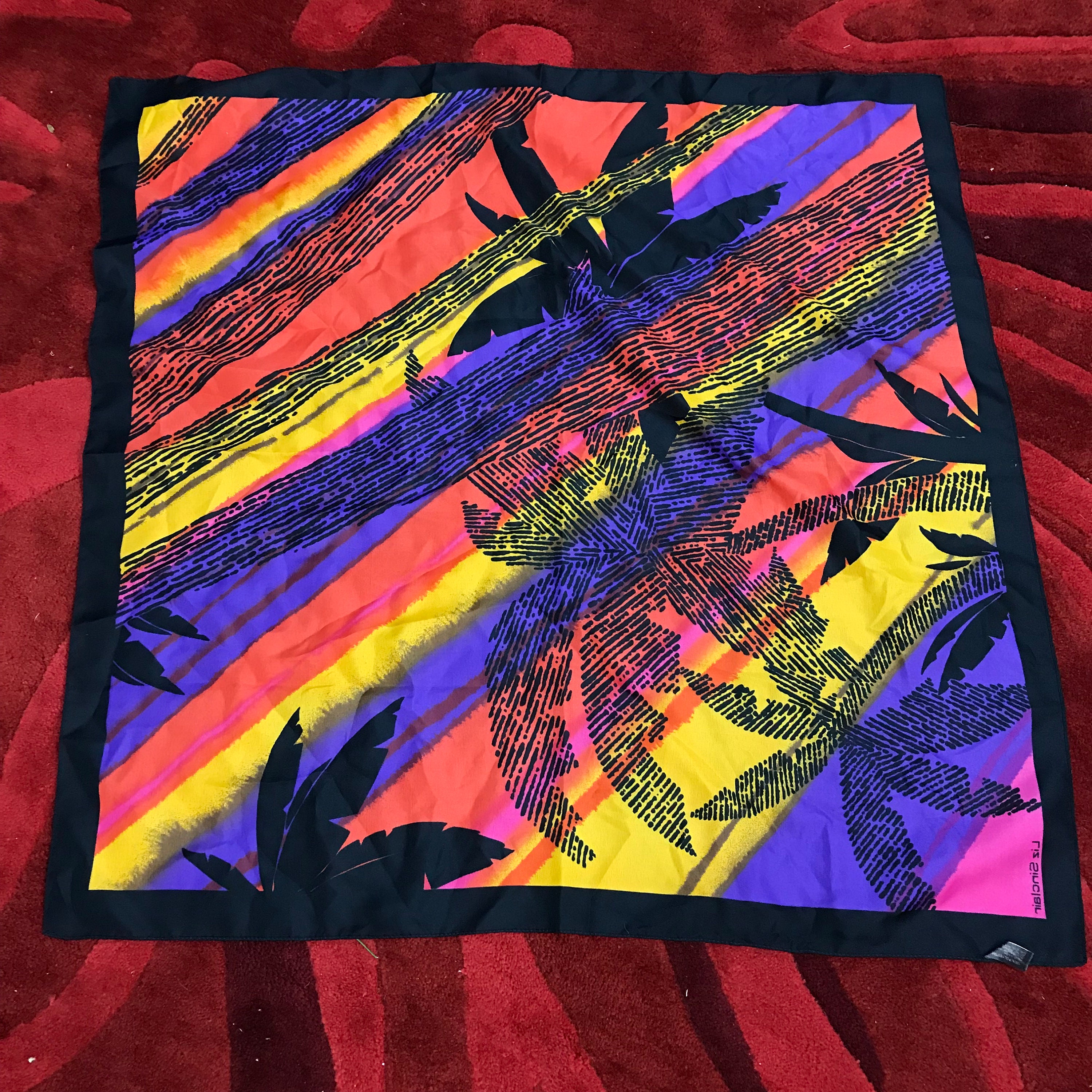 Colorful Vintage Scarf, Sunset Beach Scene Palm Trees, Summer Scarf