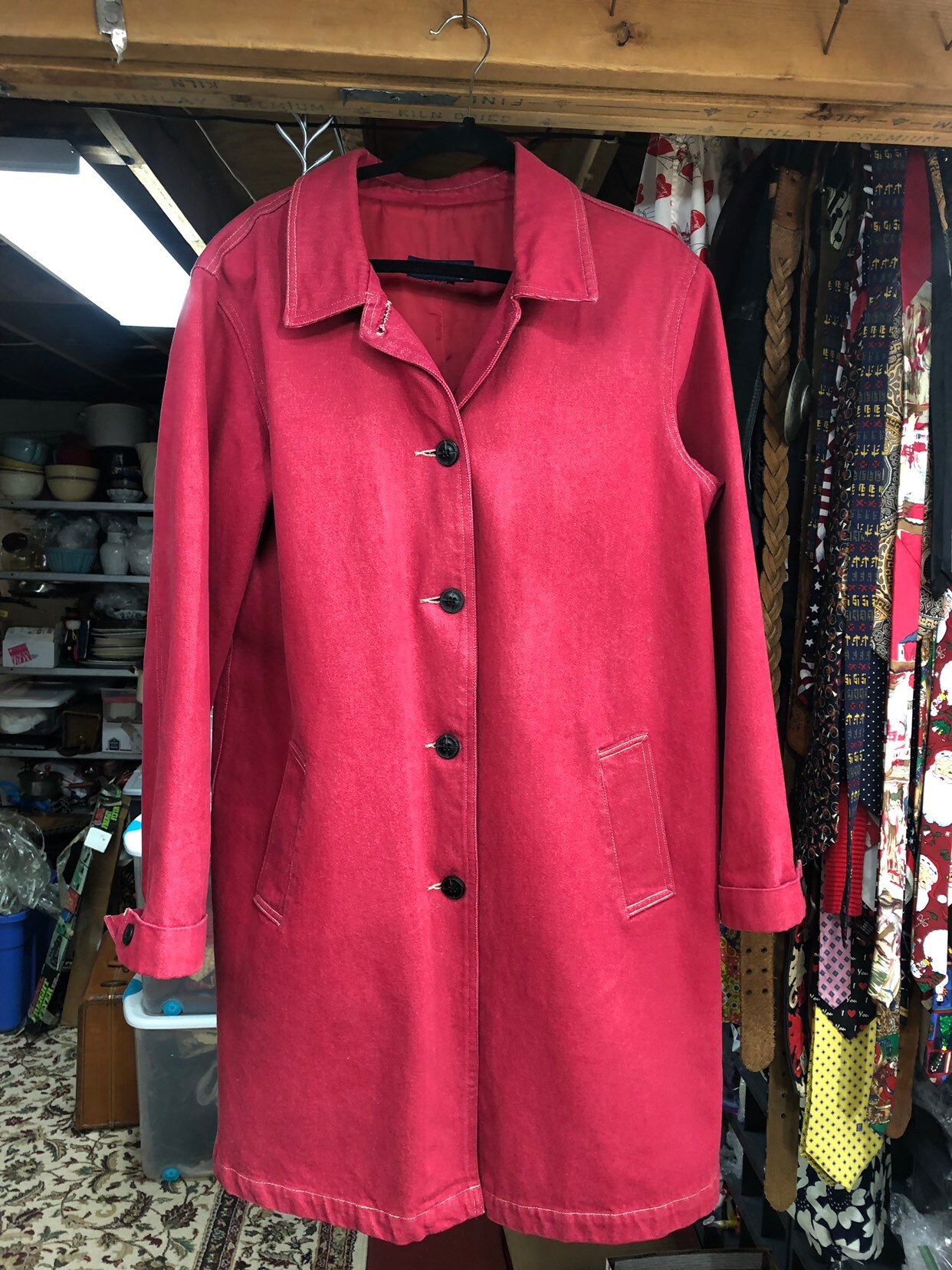 Reserved Red Denim Long Overcoat - Red Jean Jacket - Retro red jean Coat