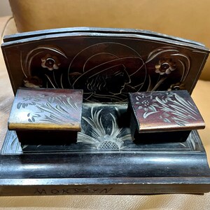 Antique Desk Ink Box, Carved Wood Inkwell Holder, Home Office Decor - Etsy