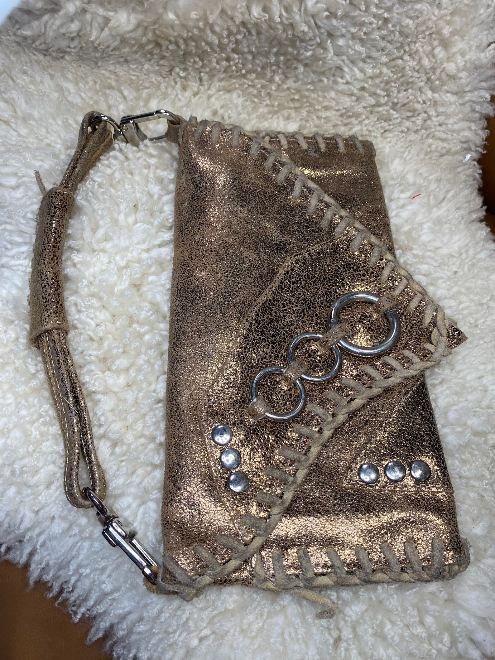 Gold Leather Purse Boho Style Clutch Handbag Mod Fashion Bag - Etsy